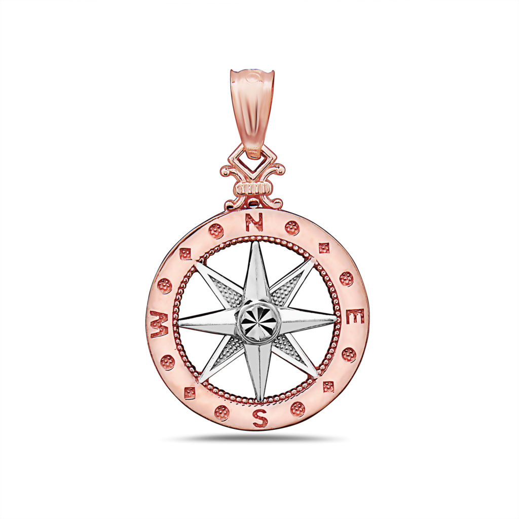 Small Compass Rose and White Gold Pendant – The Bronze Lady